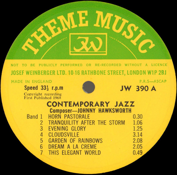 Contemporary Jazz (Jw 390) (Vinyl) 1968 Jazz - Johnny Hawksworth ...